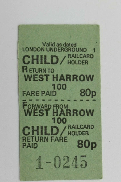 LONDON UNDERGROUND RAILWAY Ticket 0245 West Harrow 100 Child £1.70 ...