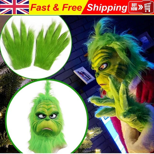 ADULT THE GRINCH Head Latex Mask Gloves Xmas Hat Monster Christmas ...