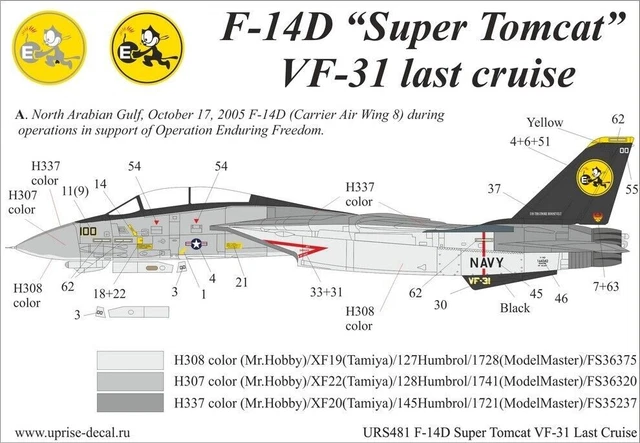 1:48 DECAL F-14D Tomcat VF-31 Last Cruise, avec pochoirs - UpRise ...