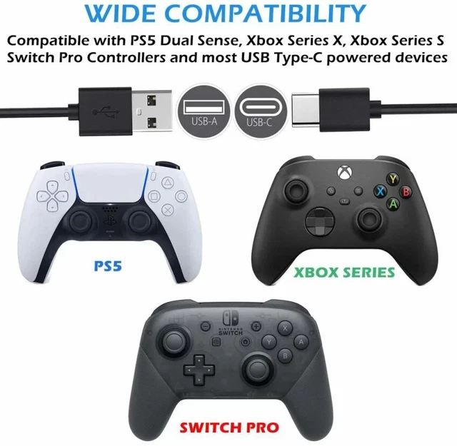 FOR PS5 / XBox Series S X Wireless Controller Long USB Type C Charger ...