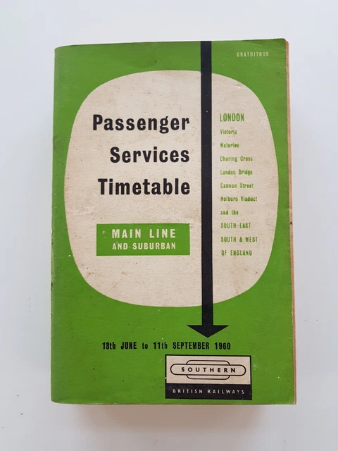 BRITISH RAILWAYS SOUTHERN Region Passenger Timetable June 1960 inc Map ...