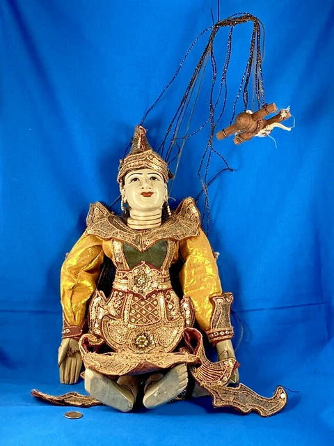 ANTIQUE BURMESE HAND CARVED WOODEN MARIONETTE STRING PUPPET - 8 STRINGS ...