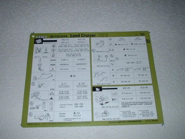 TOYOTA LAND CRUISER Service Data Sheet. Jan 2000 £4.49 - PicClick UK