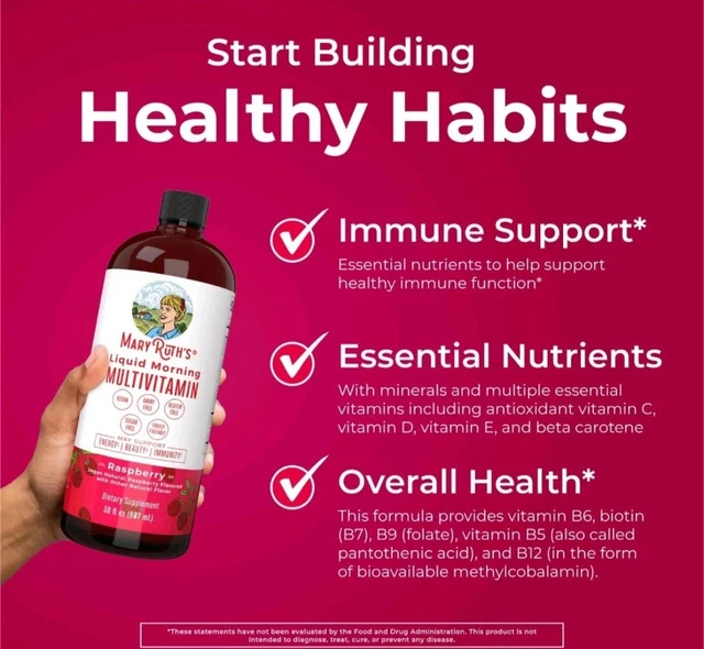 MARY RUTH'S LIQUID Morning Multivitamin Raspberry Flavor, 15.22oz ...