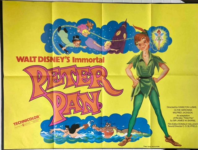 PETER PAN ORIGINAL Quad Movie Cinema Film Poster Walt Disney Re-Release ...