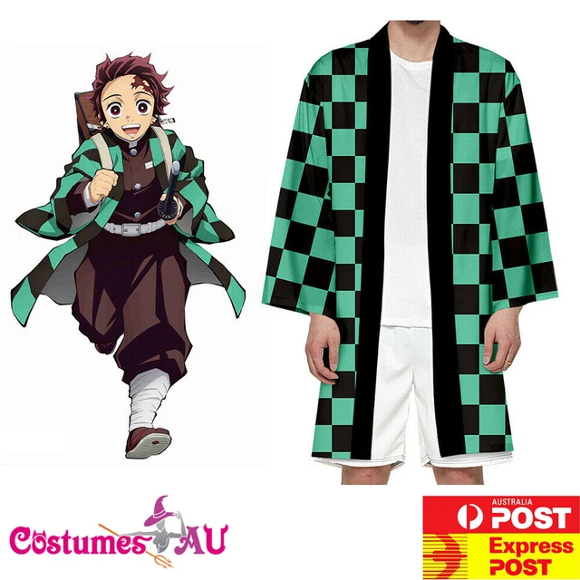 DEMON SLAYER TANJIRO Kamado Costume Anime Cosplay Kimetsu Green Kimono ...