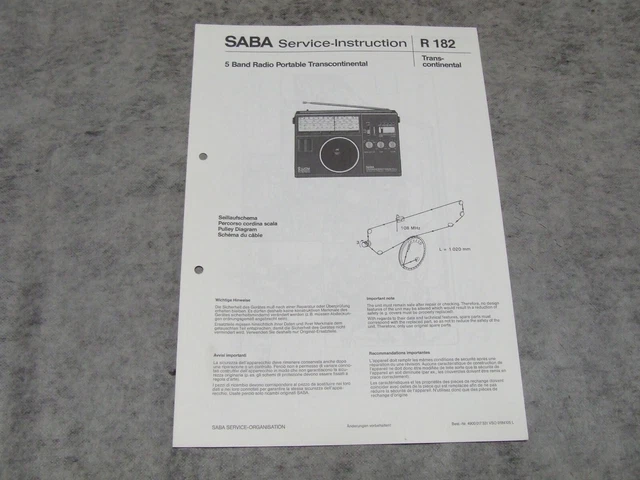SCHALTPLAN SERVICE MANUAL für Kofferradio Radio SABA Transcontinental ...