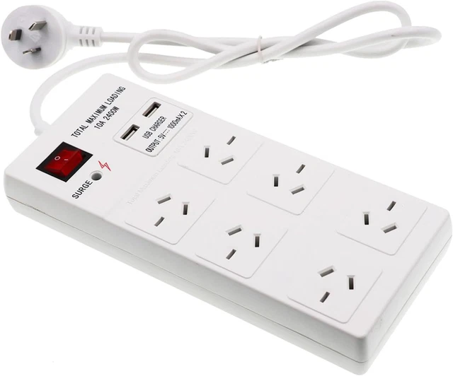 SURGE PROTECTOR POWER Board 6 Outlets Overload Protection with 2Xusb-A ...