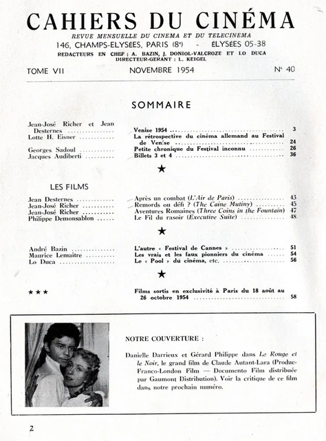 CAHIERS DU CINÉMA n°40 - D. Darrieux et G. Philippe - Le rouge et le ...