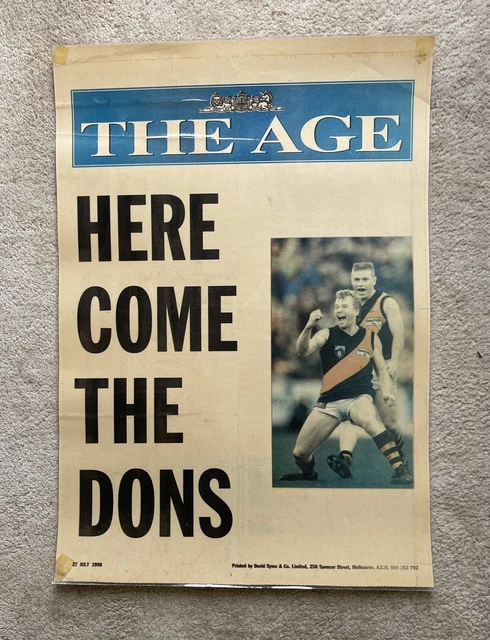 1998 LAMINATED THE Age newspaper Poster Essendon Bombers VFL AFL $9.00 ...