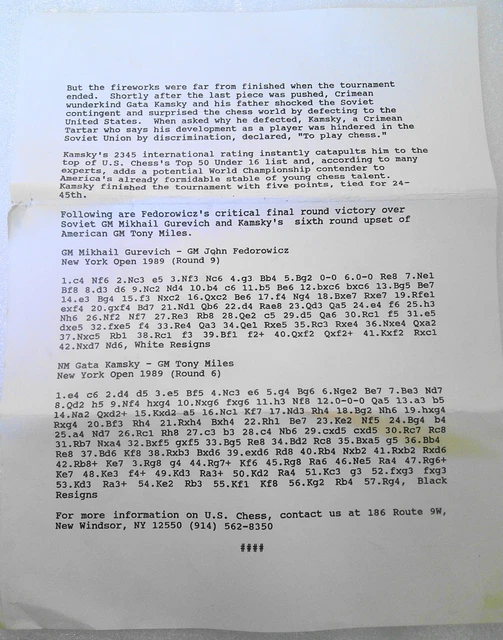 1989 GATA KAMSKY "Soviet Wunderkind" defects to the United States $102. ...