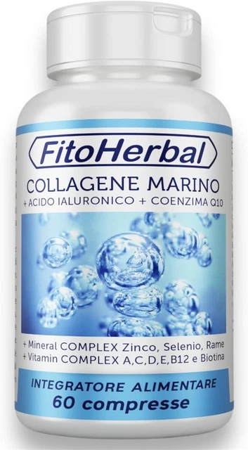 COLLAGENE MARINO CON ACIDO IALURONICO Coenzima Q10. Idrolizzato - 60 Compresse EUR 17,99 ...