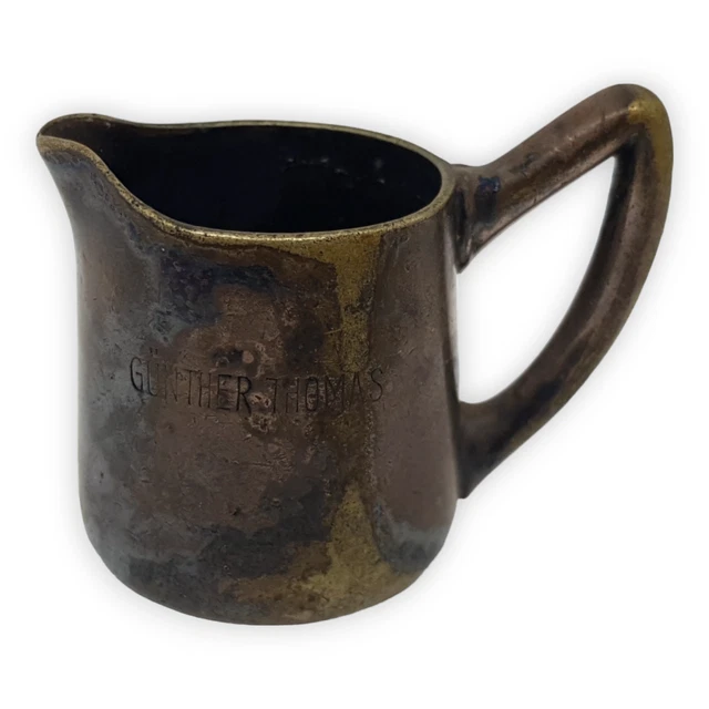 ANTIKES MILCHKÄNNCHEN ORIGINAL Wellner Söhne 2 cl AG Versilbert Patina ...