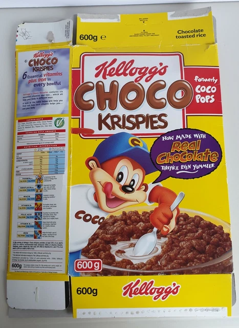 VINTAGE KELLOGG'S CHOCO KRISPIES formerly COCO POPS CEREAL BOX 2000 ...