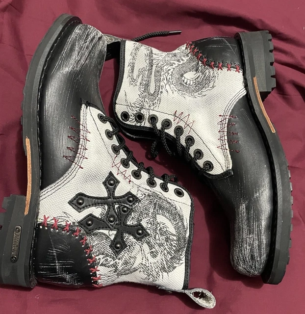 NEW WITH BOX Affliction Men's Combat Biker Boots Leather/Canvas Cross ...