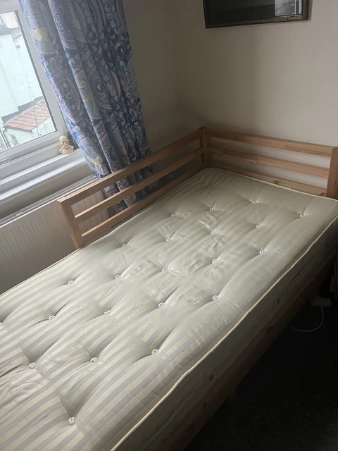 IKEA EXPANDING WOODEN Bed Frame Single to Double With Single Mattress ...