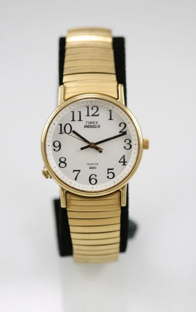 TIMEX INDIGLO WATCH Men Stretch Gold Stainless Steel WR Light Batt ...
