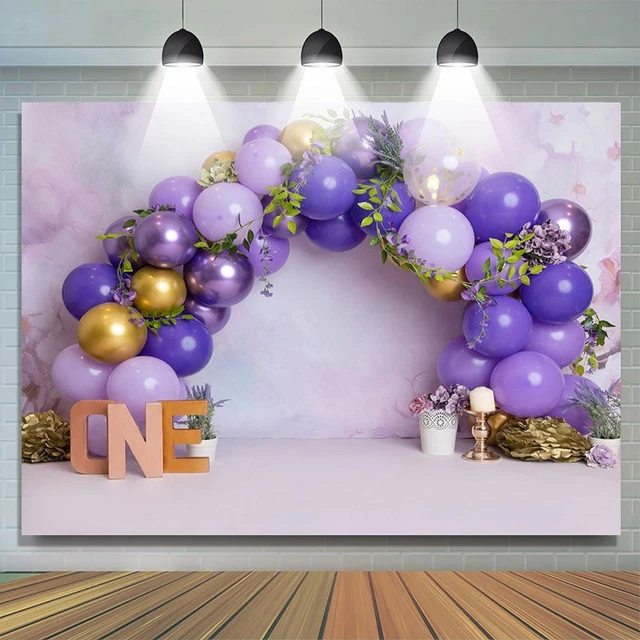 PURPLE GOLD BALLOONS Leaves One Happy Birthday Backdrop $37.90 ...