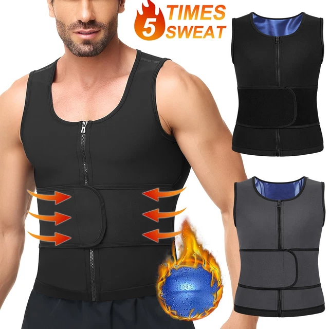 FITNESS MENS SAUNA Sweat Suit Waist Trainer Fat Burner Vest Tank Top ...
