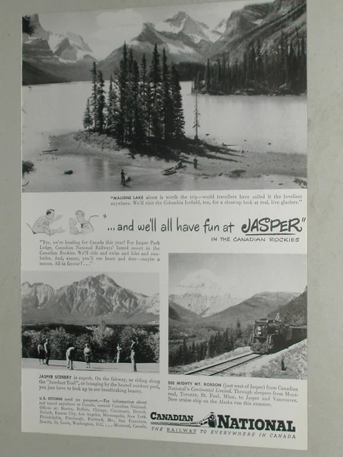 1948 CANADIAN NATIONAL Railway advertisement, CNR, Jasper National Park ...