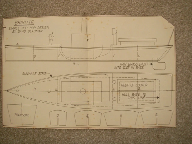 MODEL BOAT PLANS of the Brigitte a steam launch model LOA 14 1/2" beam ...