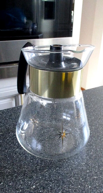 VINTAGE PYREX CORNING 1960s Atomic Star Burst 4 Cup Coffee Pot Carafe w ...