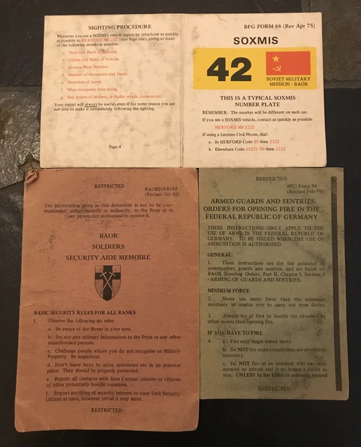 BRITISH ARMY BAOR Cold War SOXMIS Cards, BFG Form66, BFG Form94 ...