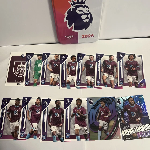 PREMIER LEAGUE TOPPS 2026 Trading Cards Burnley Base Collection Bundle ...