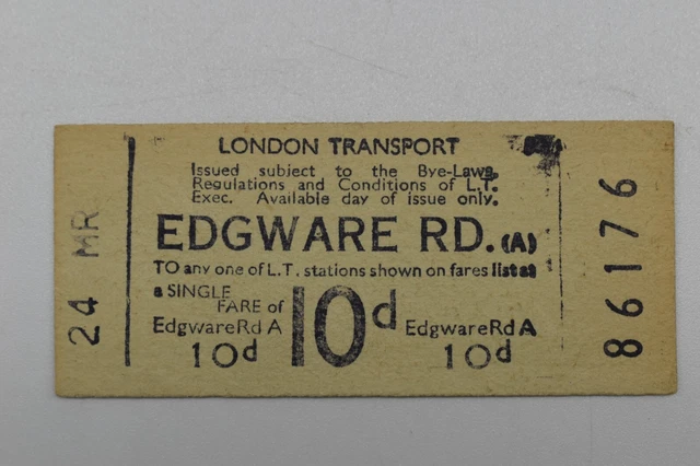 LONDON TRANSPORT RAILWAY Ticket Edgware Road #86176 £1.70 - PicClick UK