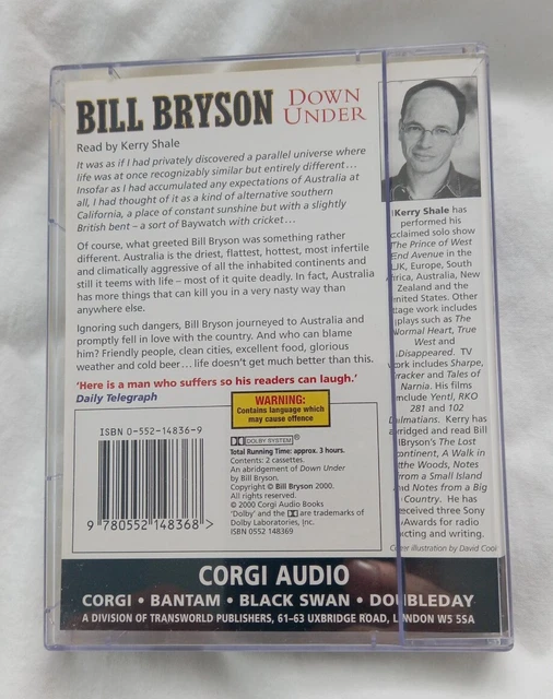 BILL BRYSON DOWN Under AudioBook Cassette Tapes Narration By Kerry ...