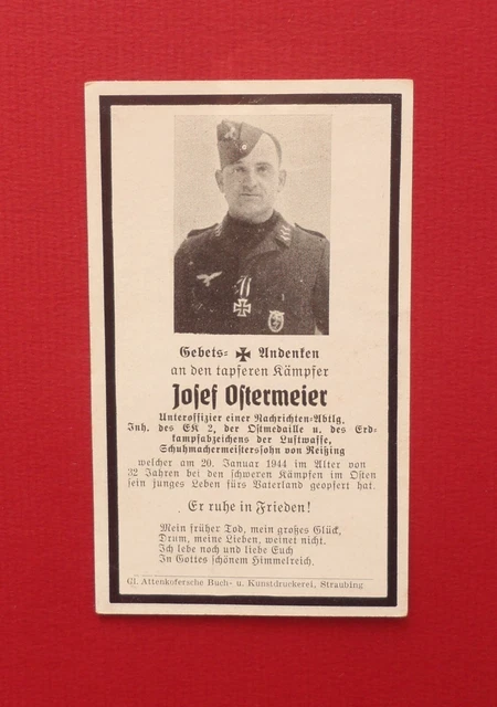 GERMAN DEATH CARD Luftwaffe Signals Battalion ~ Unteroffizier ~ Medals ...