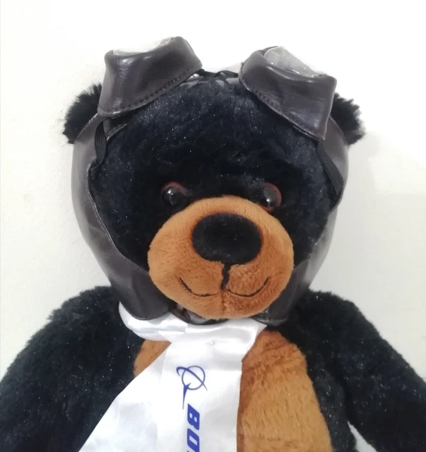 2016 BOEING AIRPLANE Aviator Black/Brown Bear Soft Toy with Goggles 12 ...