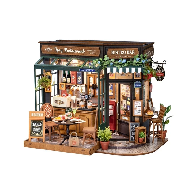 ROLIFE ROBOTIME DIY Miniature Dollhouse Kit DG107 Bistro Food Shop LED ...