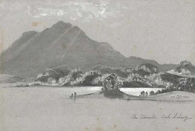 THOMAS BRABAZON AYLMER Pencil Drawing c1840 THE TROSSACHS LOCH ACHRAY ...