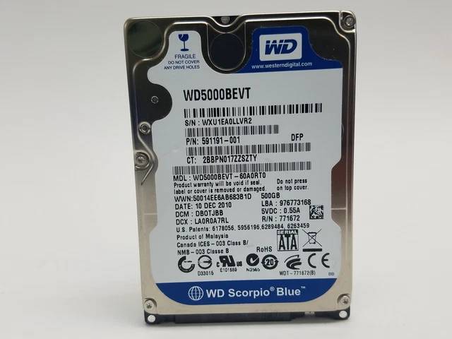 LOT OF 5 Western Digital Scorpio Blue WD5000BEVT 500GB 2.5" SATA II ...