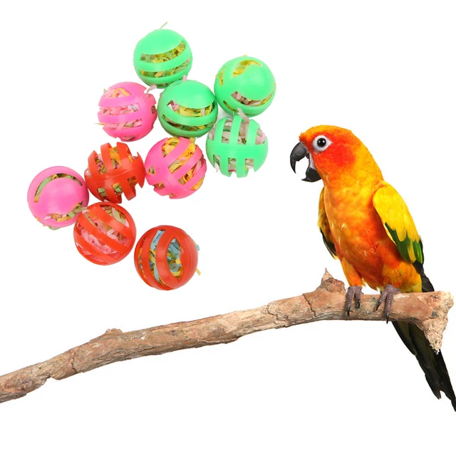 10X BIRD BALL Toy Hollow Stuffed Parrots Foraging Balls With Bell For ...