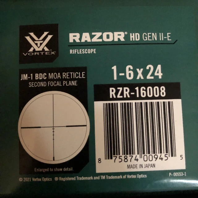 VORTEX OPTICS RAZOR HD Gen II-E 1-6x24 SFP Riflescope JM-1 BDC - RZR ...