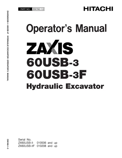 60 USB-3 60 USB-3F Hydraulic Excavator Operator Instruction Manual ...