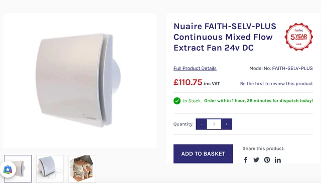 NUAIRE EXTRACT FAN Selv Continuous Mixed Flow White - Faith-Plus-Selv £ ...