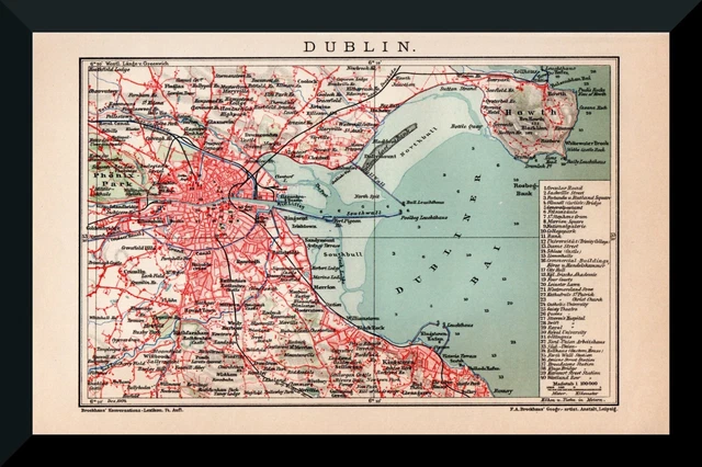 DUBLIN + OLD city map from 1895 + old city map + Ireland, Eire, Castle ...