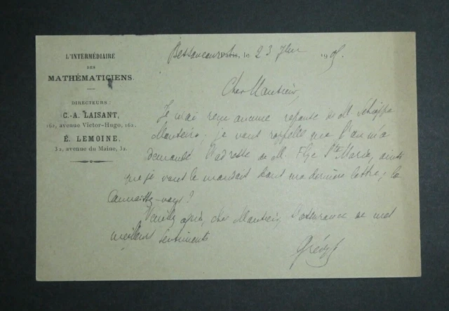 AUGUSTE GRÉVY , mathématicien - CARTE POSTALE AUTOGRAPHE SIGNÉE, 1905 EUR 60,00 - PicClick FR