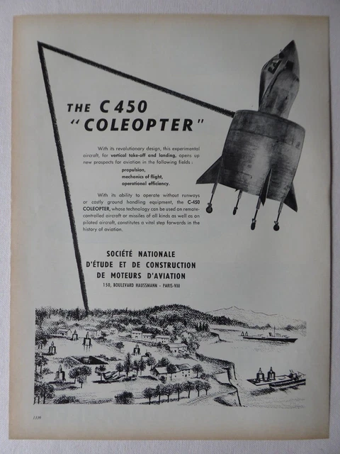 11/1959 PUB SNECMA C-450 Coleopter Vtol Adav Atar Volant Original Ad ...