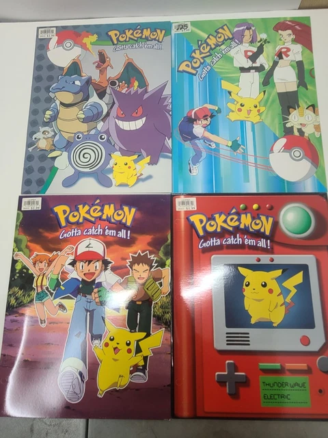 LOTE DE 4 carpetas escolares de Pokémon 2 bolsillos 3 anillos Pikachu Ash Team carpeta cohete ...