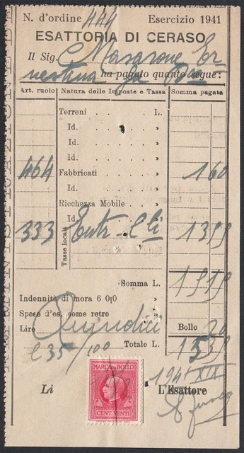 KT0226 ESATTORIA DE Ceraso (Sa) 1941 - Document Sig.ra Masarone ...