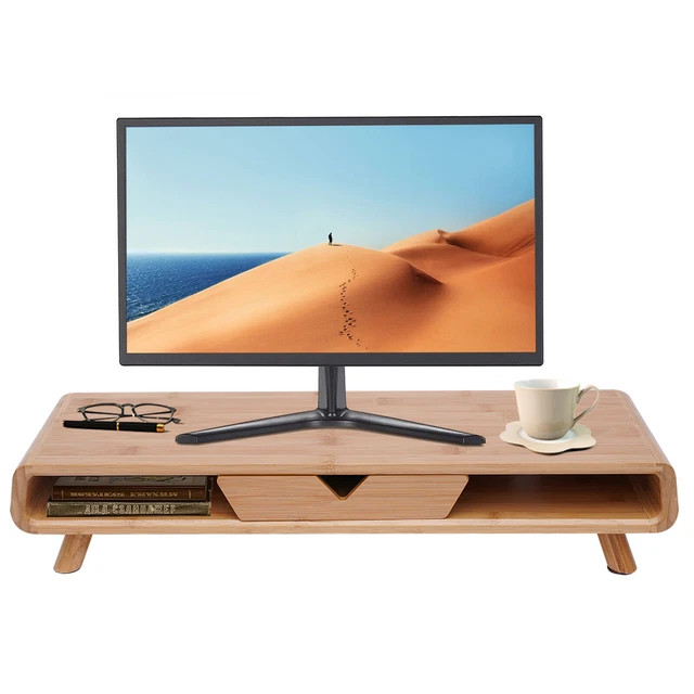 BAMBOO DESKTOP MONITOR Riser Laptop PC Plinth Stand Organiser Computer ...