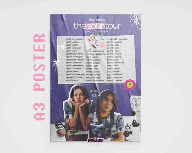 OLIVIA RODRIGO: THE Sour Tour 2022 - Grafica poster vintage A3 EUR 17 ...