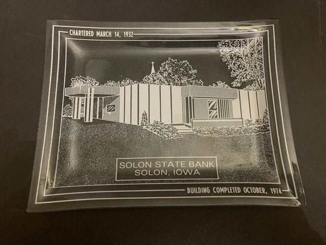 VINTAGE C.1970'S SOLON State Bank Solon Iowa Glass Advertising Tray $10 ...