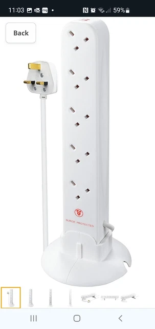 MASTERPLUG 10-GANG POWER Tower Surge Protected Socket 1M Lead White ...