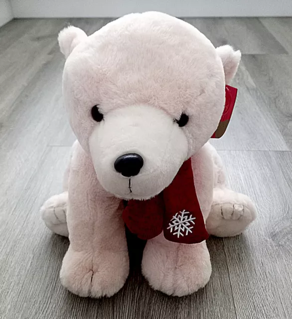 Keel Toy 35cm Cream Polar Bear With Red Snowflake Scarf Soft Toy Plush