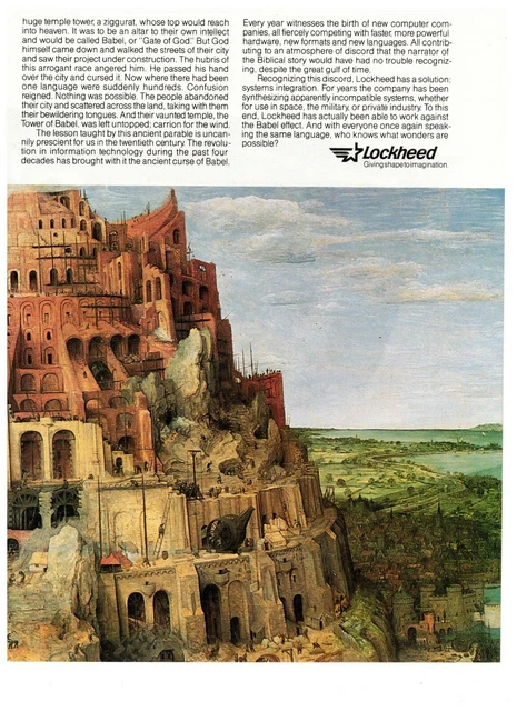 1989 LOCKHEED TOWER of Babel Systems Integration Vintage Print ...